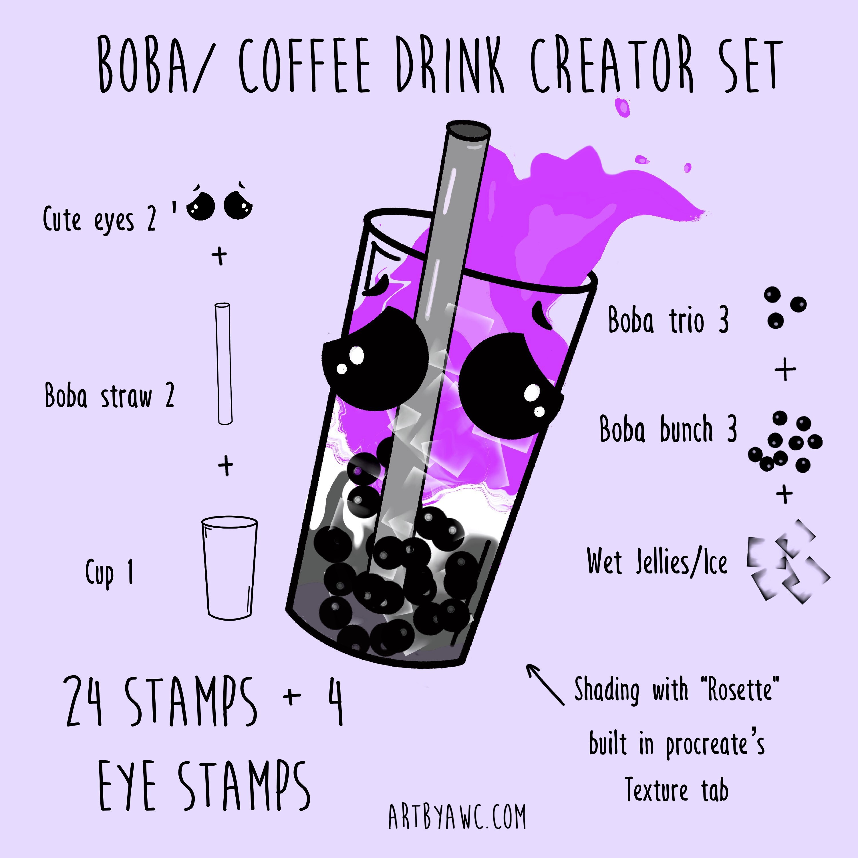 Boba Stamp Set for Procreate | Stamps | Procreate Brush Set - Etsy