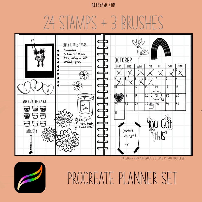 Cute Procreate Planner Stamp Set - Etsy