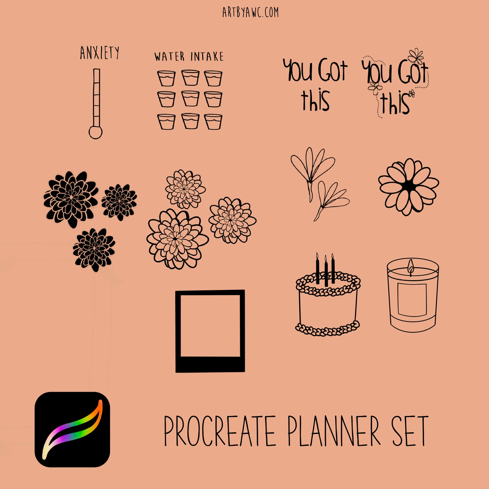 Cute Procreate Planner Stamp Set - Etsy