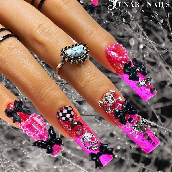 Goth Press on Nails Pink - Etsy