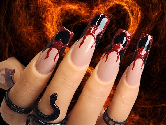 Valentines Day Flame Heart Nail Design Luxury Gel Press on Nails Etsy