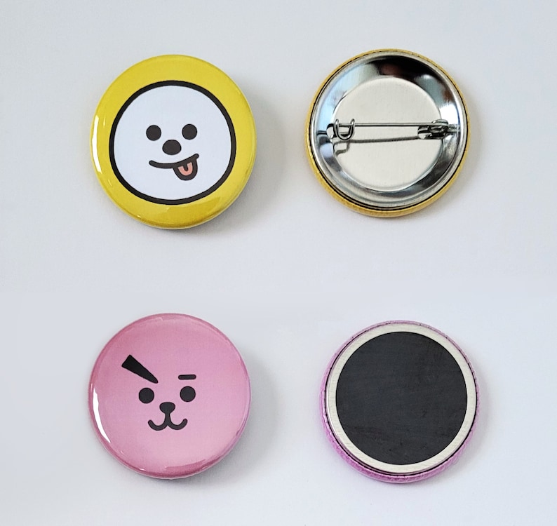 BT21 BTS Pinback Buttons | Pins | Kpop Badges | Cute Animal Magnets ...