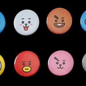 BT21 BTS Pinback Buttons | Pins | Kpop Badges | Cute Animal Magnets ...