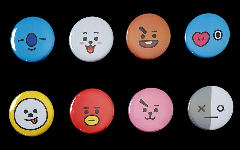 BT21 BTS Pinback Buttons | Pins | Kpop Badges | Cute Animal Magnets ...
