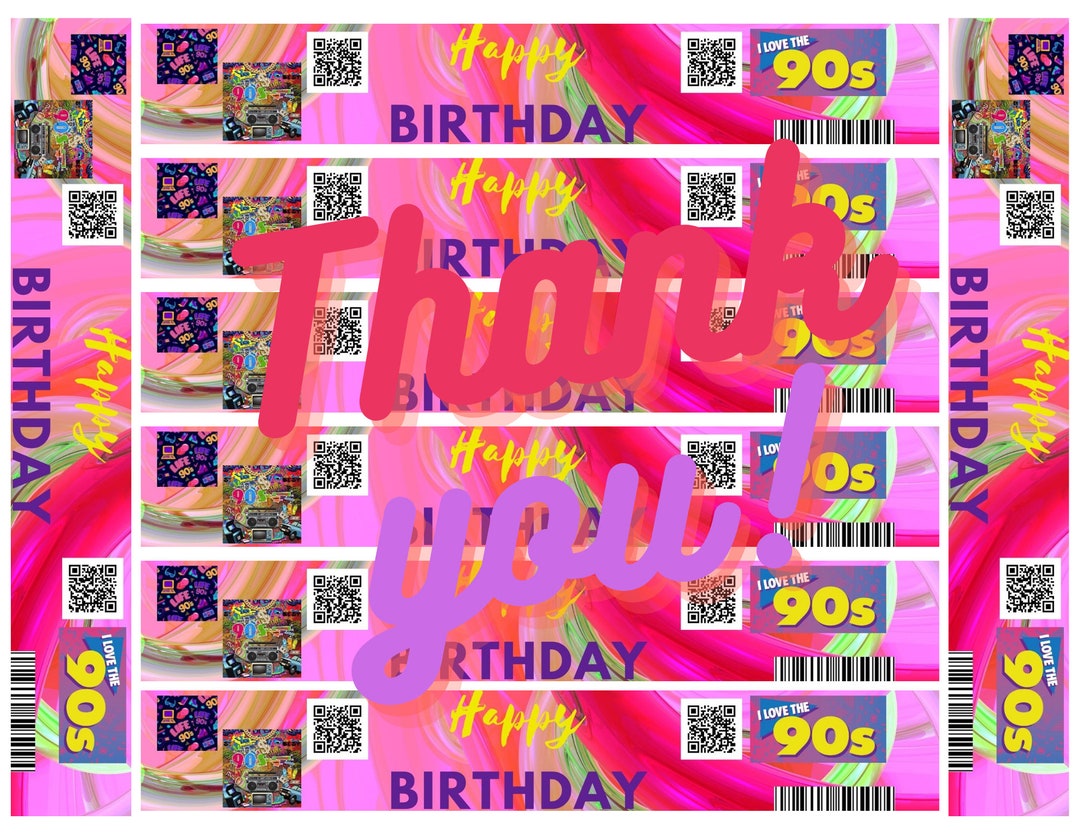 90's Birthday Party, Water Label Bottle, Back, Old School, DIY Party ...