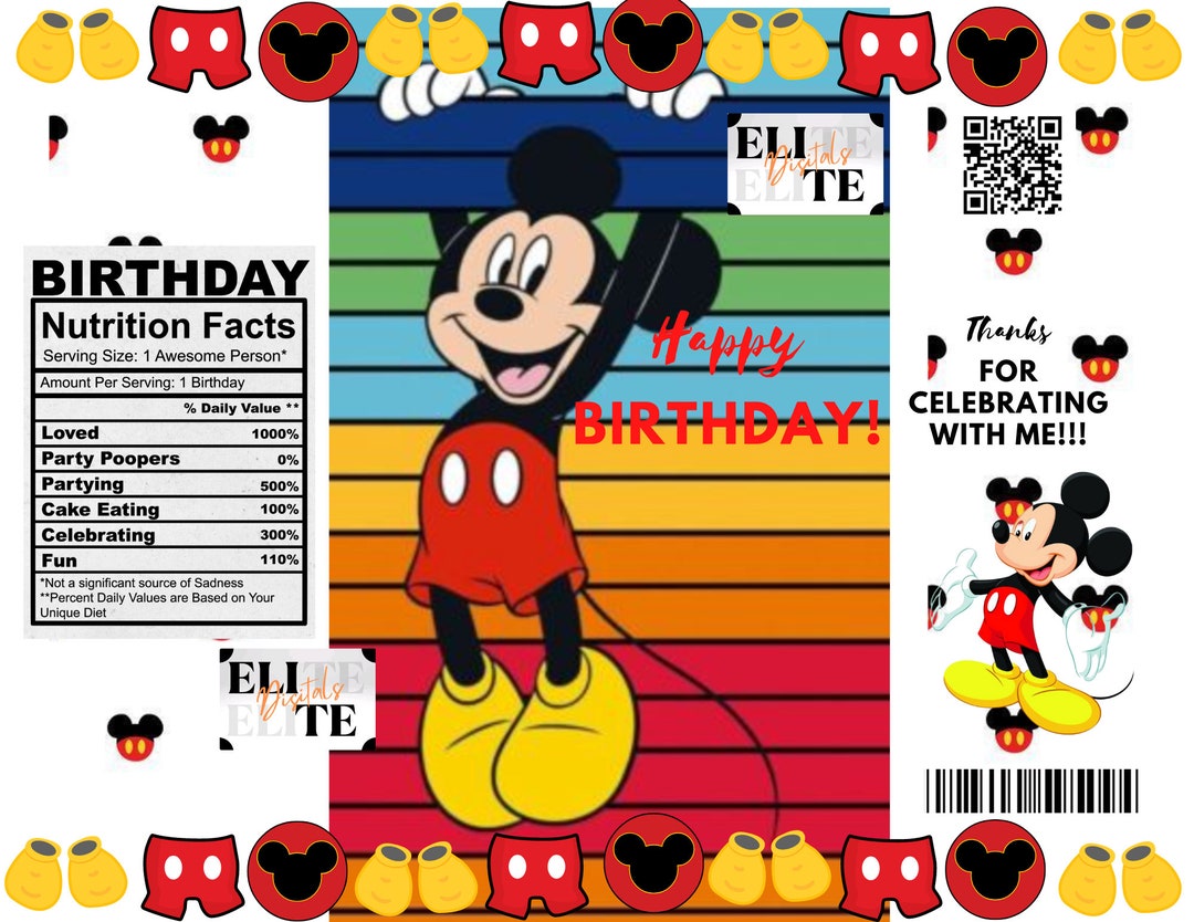 Mickey Mouse, Chip Bag Template, Canva, Mickey Mouse Birthday Party ...