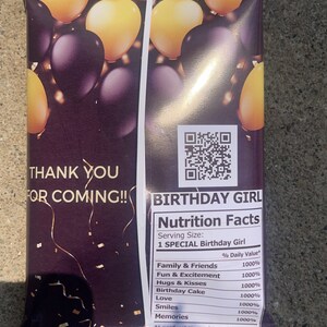 Happy Birthday, Editable Birthday Chip Bag, Gold Chip Bag, Party Decor ...