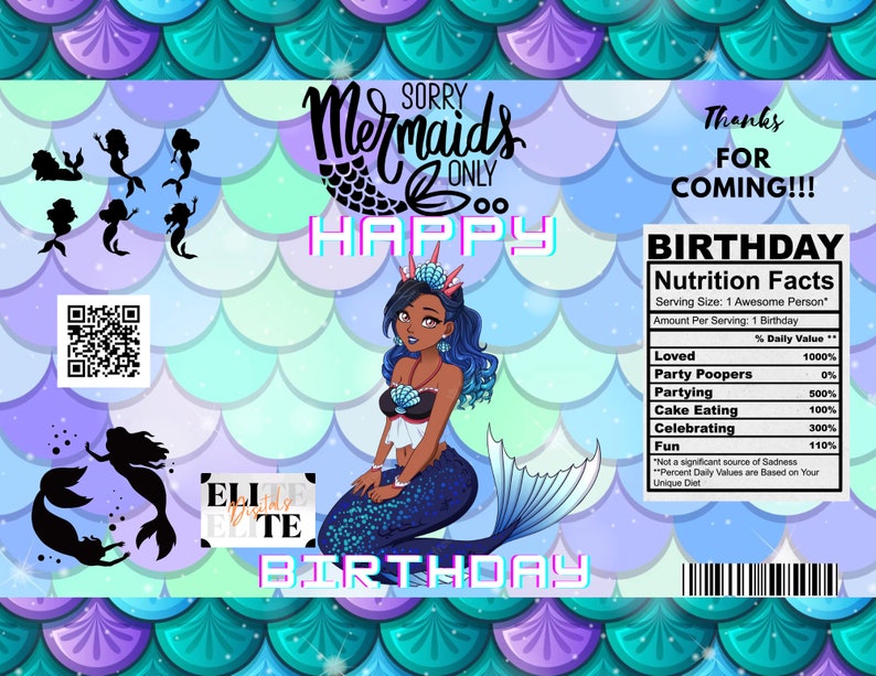 Happy Birthday Mermaid Theme Customized Chip Bag Cover, Birthday, Candy ...