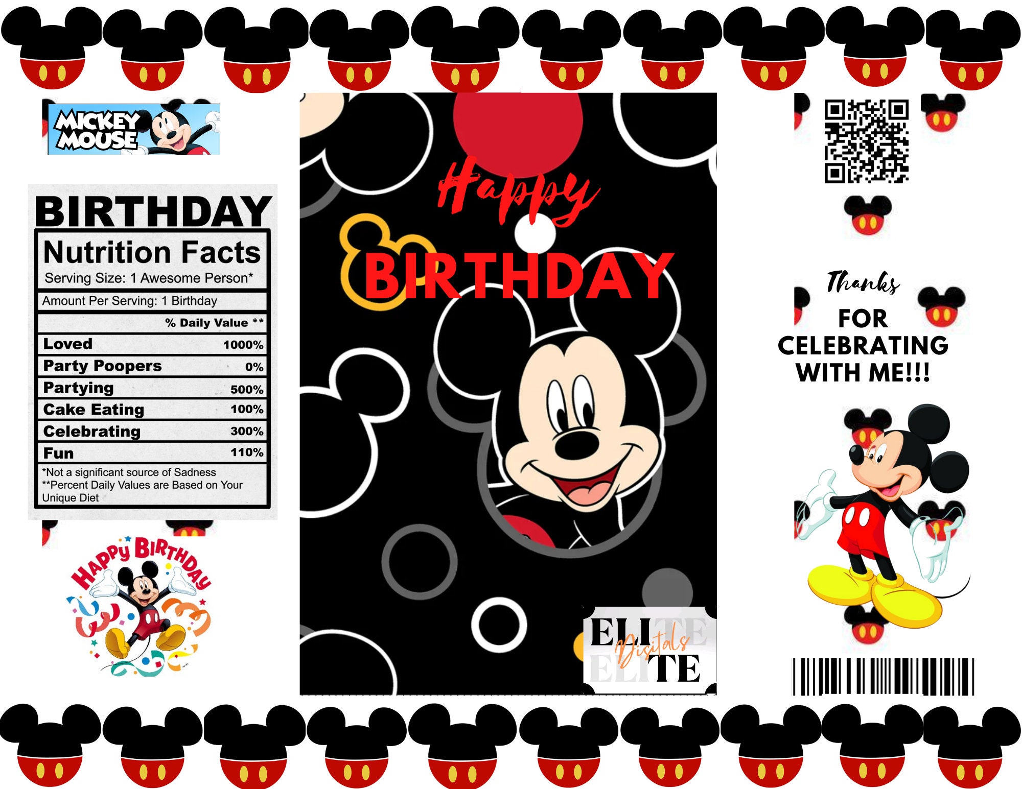 Mickey Mouse, Chip Bag Template, Canva, Mickey Mouse Birthday Party ...
