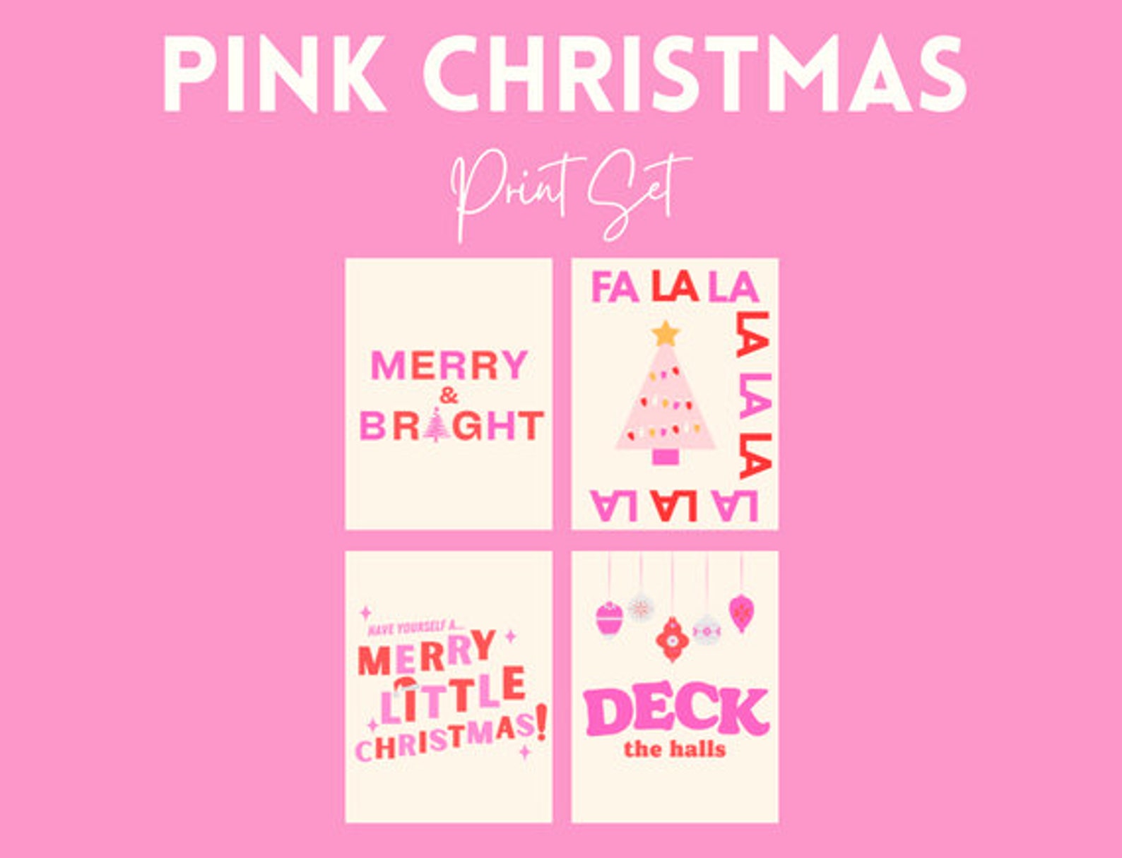 PINK CHRISTMAS TRENDY Christmas Print Set, Set of 4 Prints, Digital ...