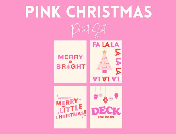 PINK CHRISTMAS TRENDY Christmas Print Set, Set of 4 Prints, Digital ...