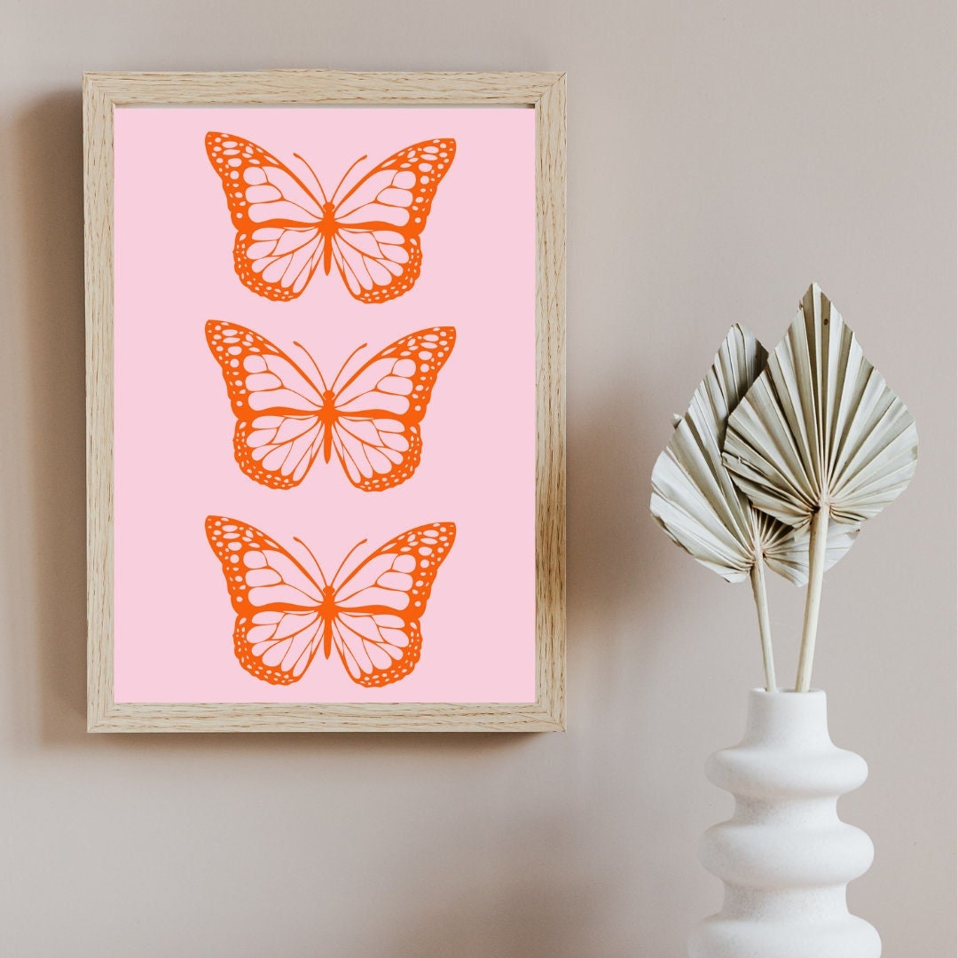 PINK BUTTERFLY PRINT, Digital Trendy Download Prints, Mariposa Print ...