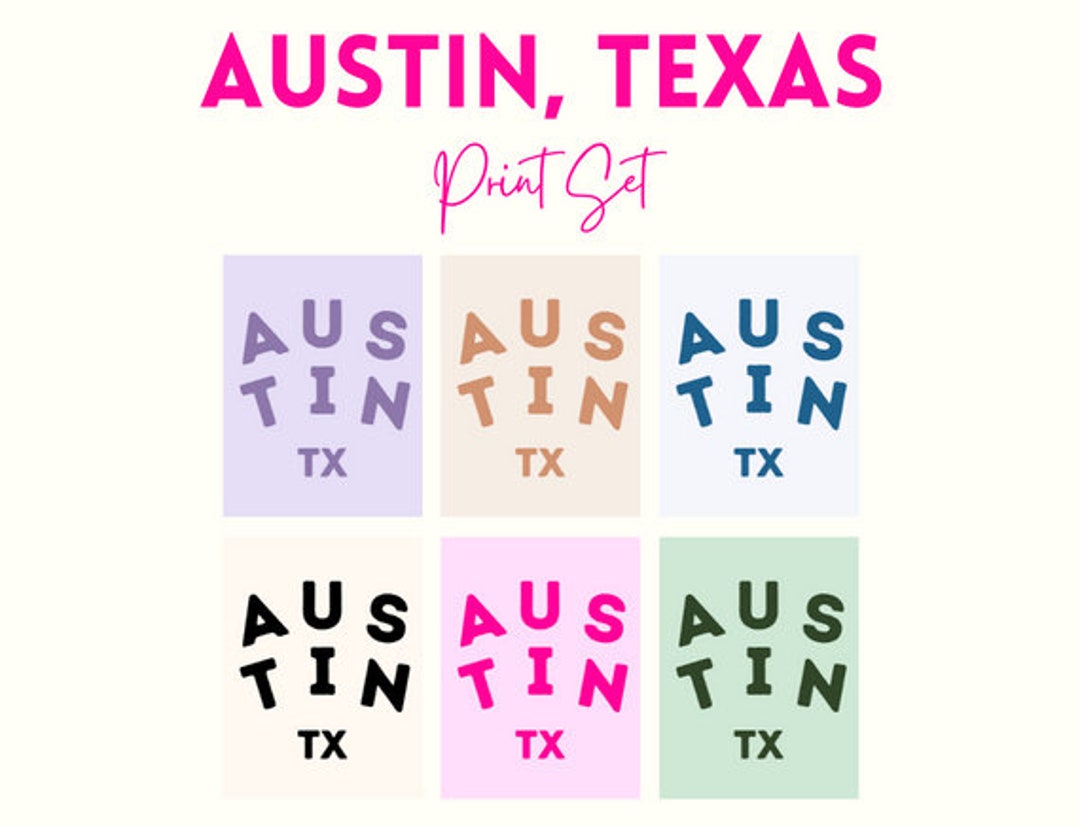 AUSTIN TEXAS Print Set, Set of 6, UT Austin Prints, Digital Downloads ...