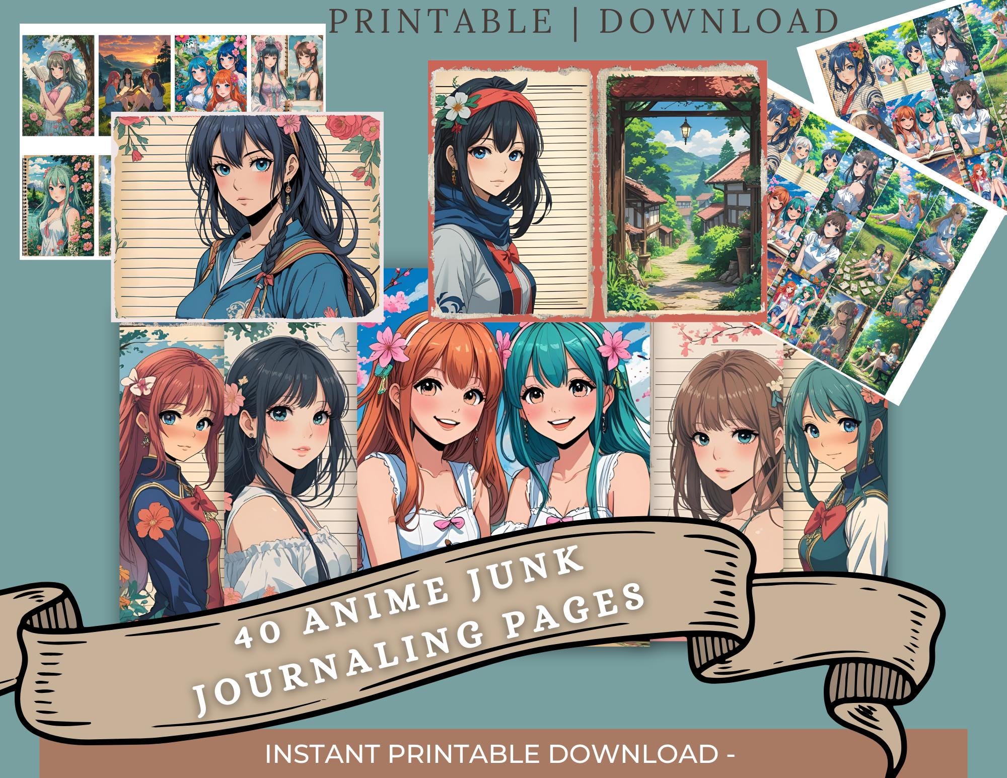 Anime Pastel Junk Journal Pages: Scrapbook Kit (digital Download, 45 ...
