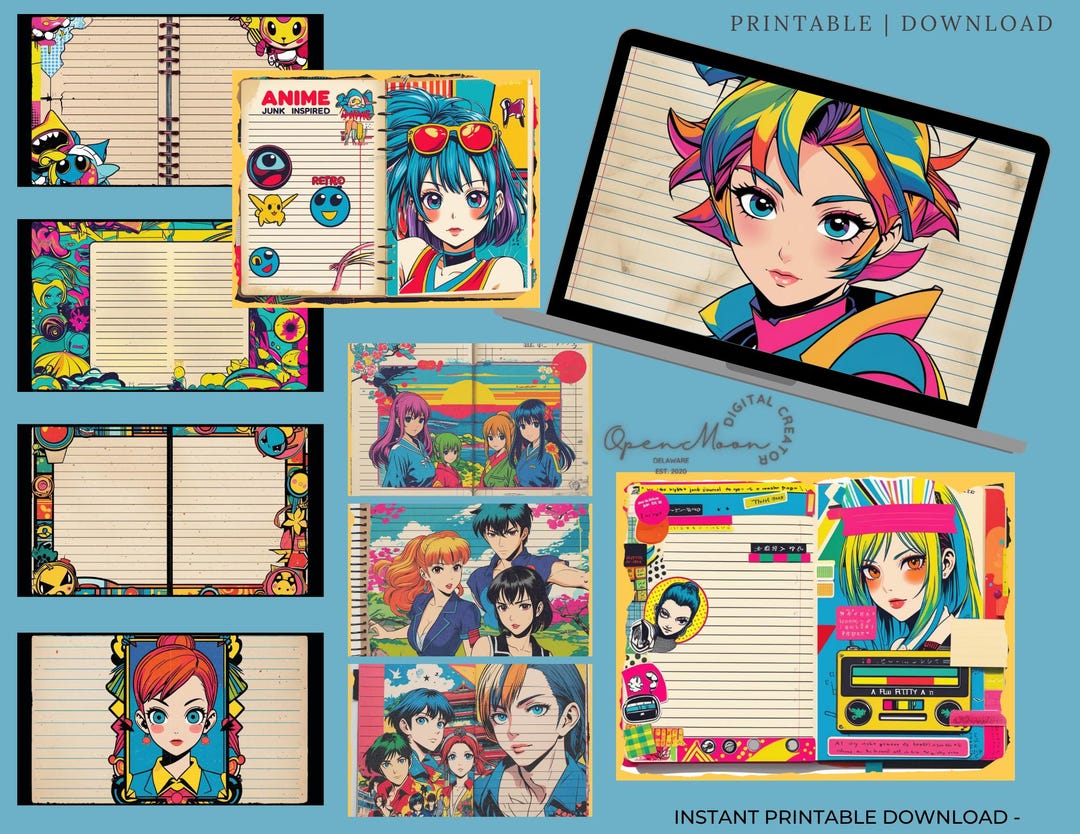 Anime Junk Journal Kit: Retro Pop Art Scrapbook Pages (digital Download ...