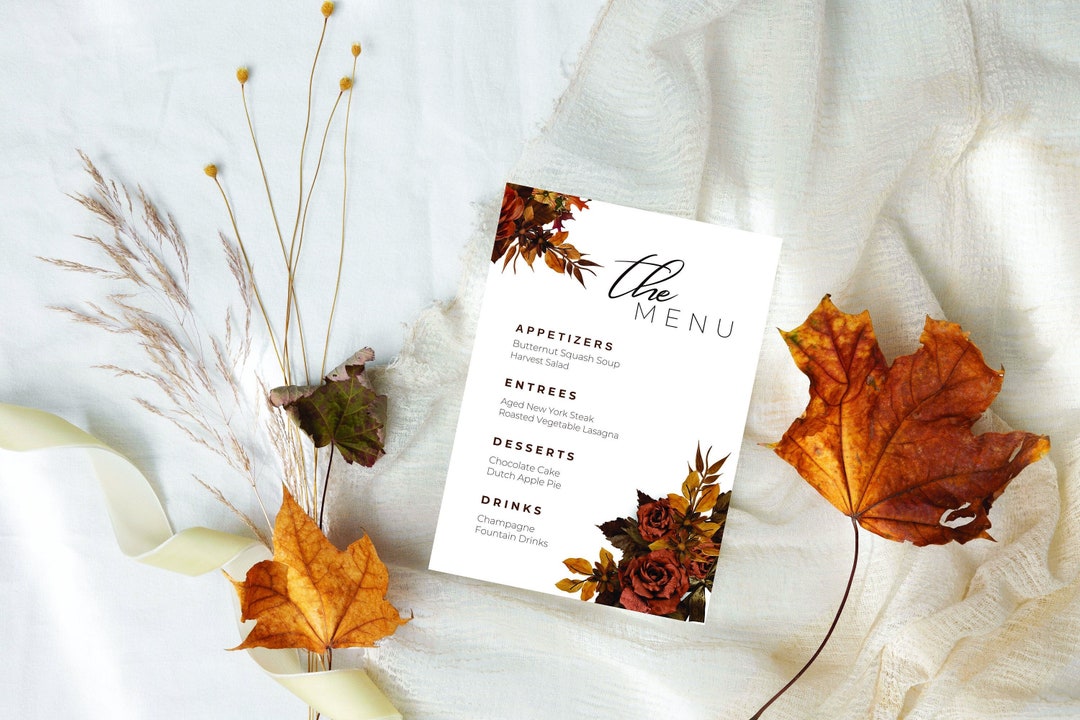 Floral Menu Template, Elegant Event Menu, Minimalist Modern, Printable ...