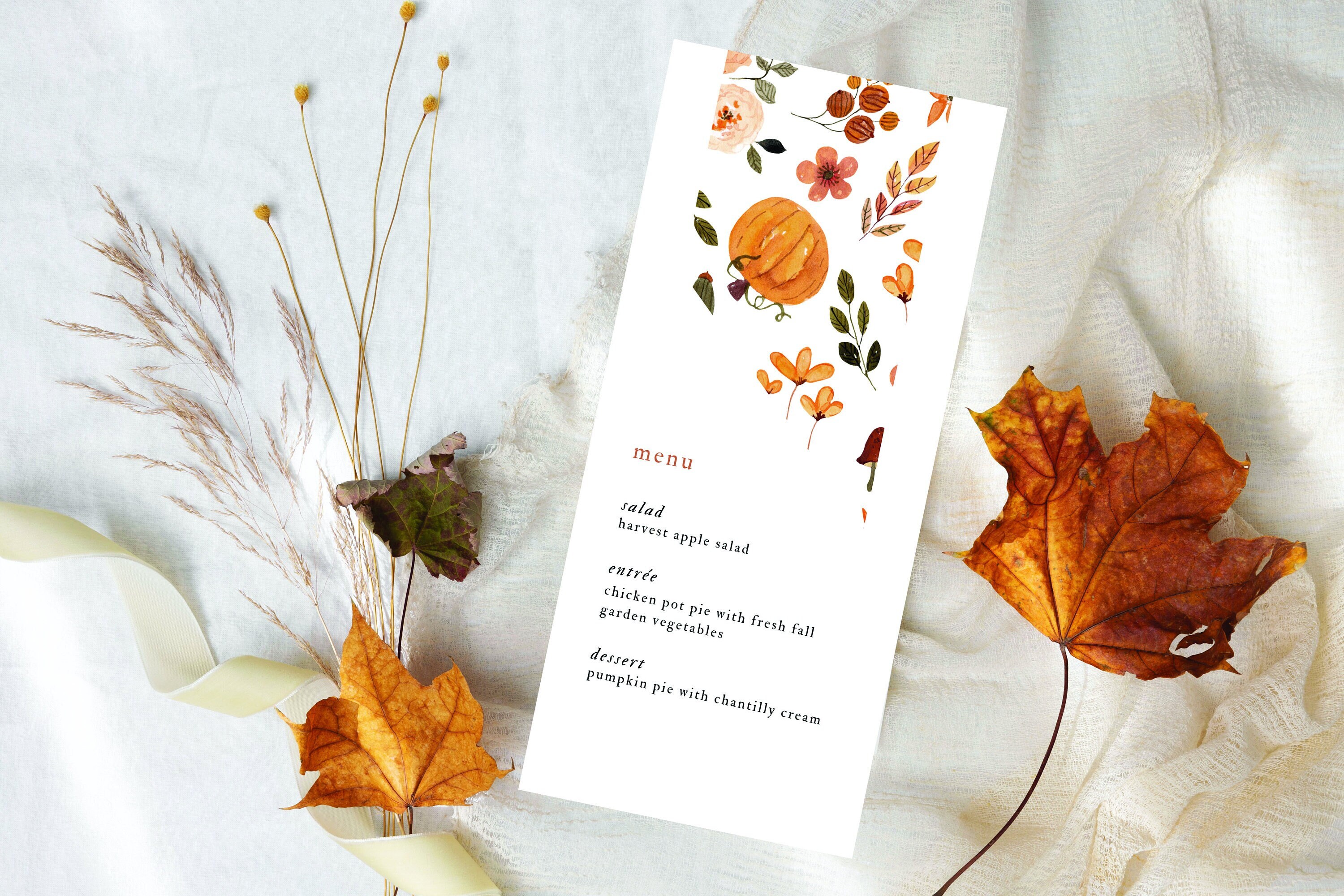 Harvest Menu Template, Fall Themed Event Menu, Minimalist Modern ...