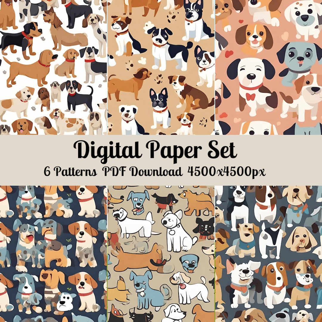 Dog Digital Papers, Cute Dogs, Puppy Dog, Cute Animals Paper Pack, Dog ...