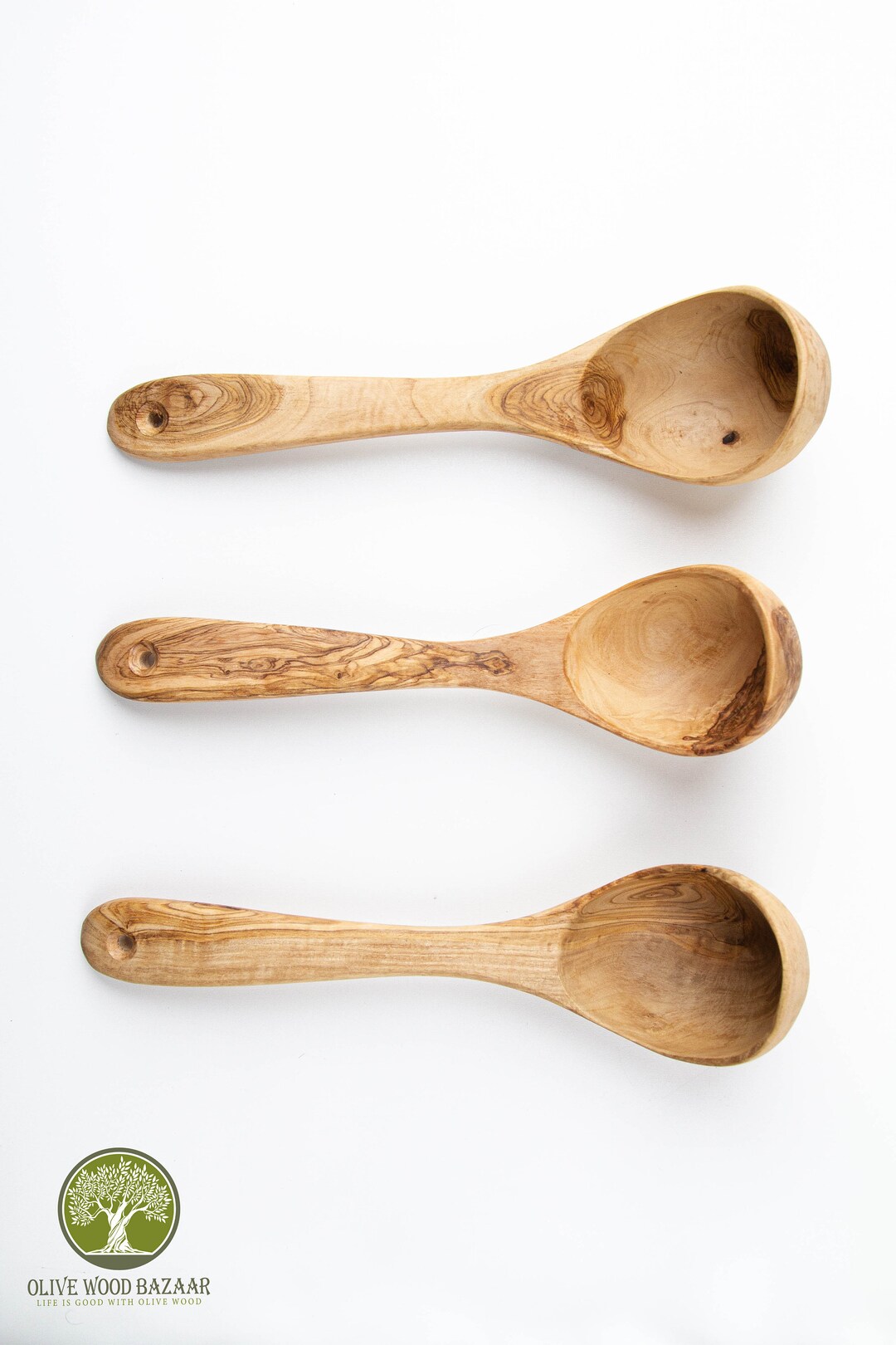 Set of 3 Olive Wood Spoon, Unique Spoon, Ladle Wood Spoon for Use With ...