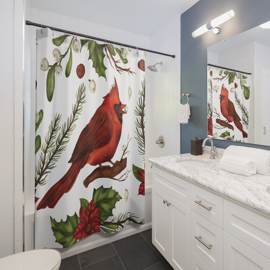 Cardinal Shower Curtain Bird Shower Curtain Polyester Shower Curtain ...