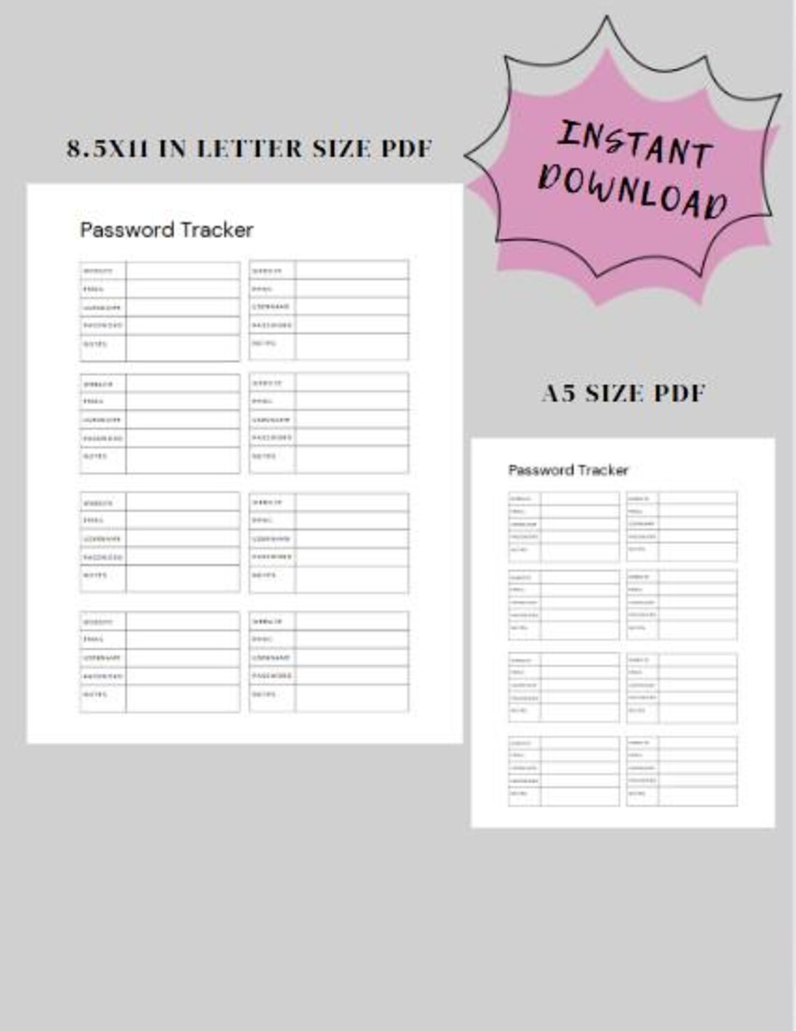 Password Tracker PDF Printable Password Organizer Log 8.5 X 11 in ...