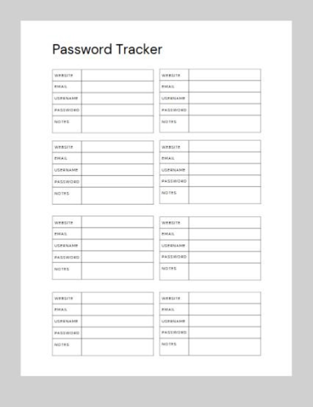 Password Tracker PDF Printable Password Organizer Log 8.5 X 11 in ...