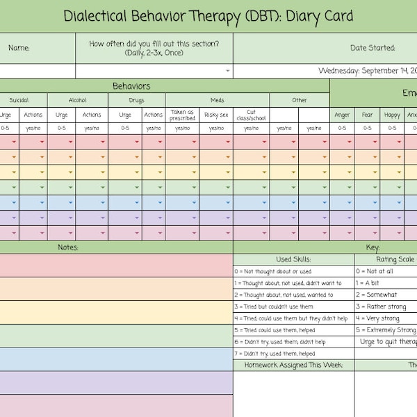 Dbt Diary Card - Etsy