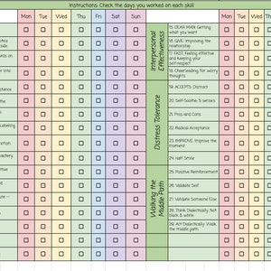 DBT Adolescent Diary Card Template (google Sheets) - Etsy