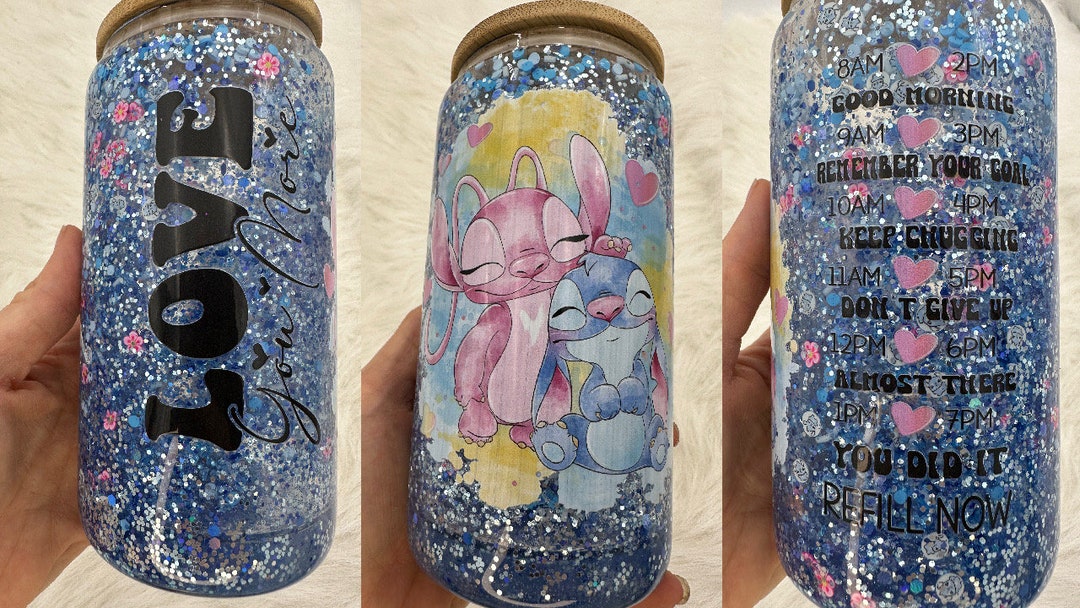 Ohana Blue Stitch and Angel 16 Oz Glass Snowglobe Tumbler - Etsy