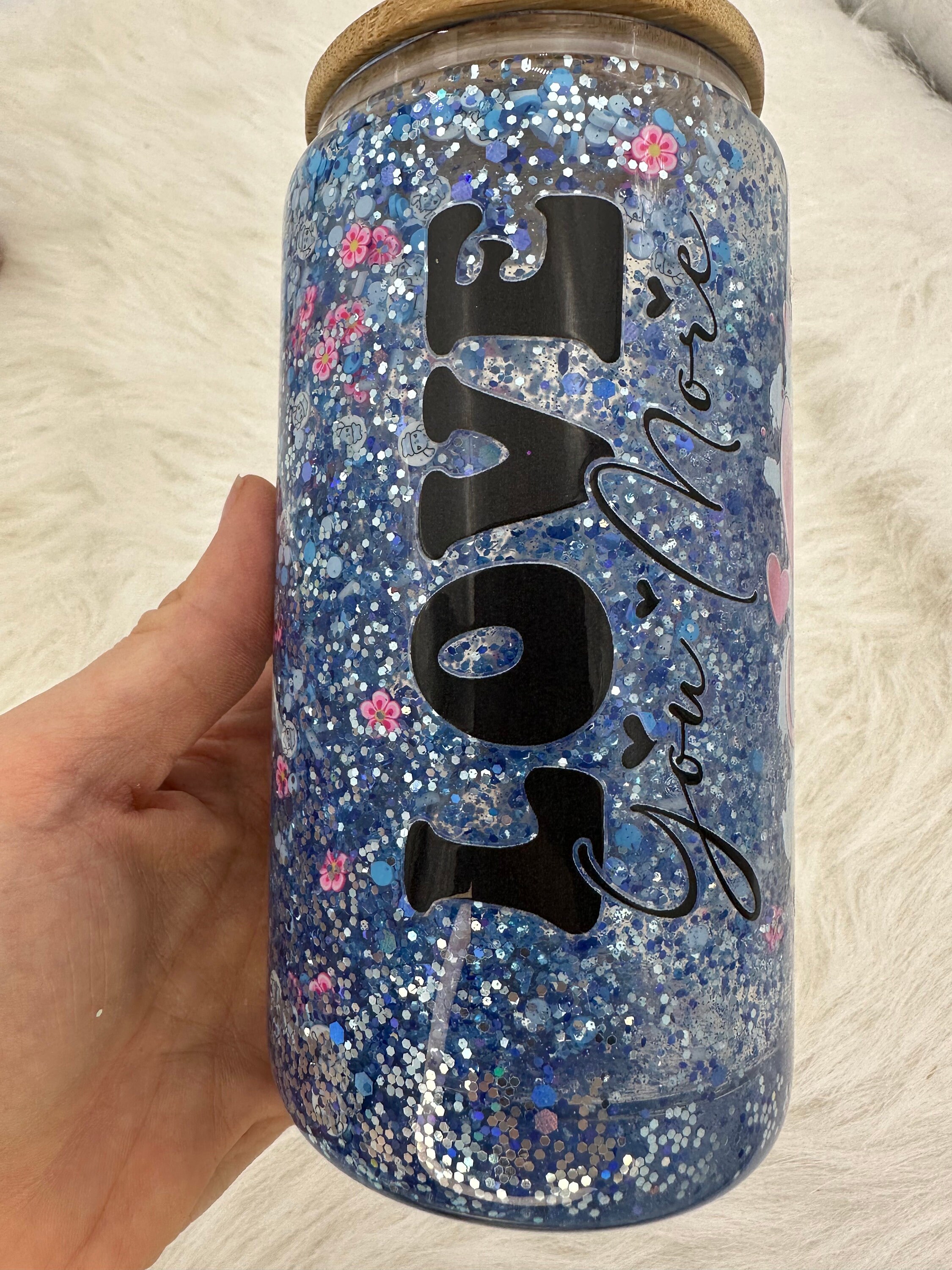 Ohana Blue Stitch and Angel 16 Oz Glass Snowglobe Tumbler - Etsy