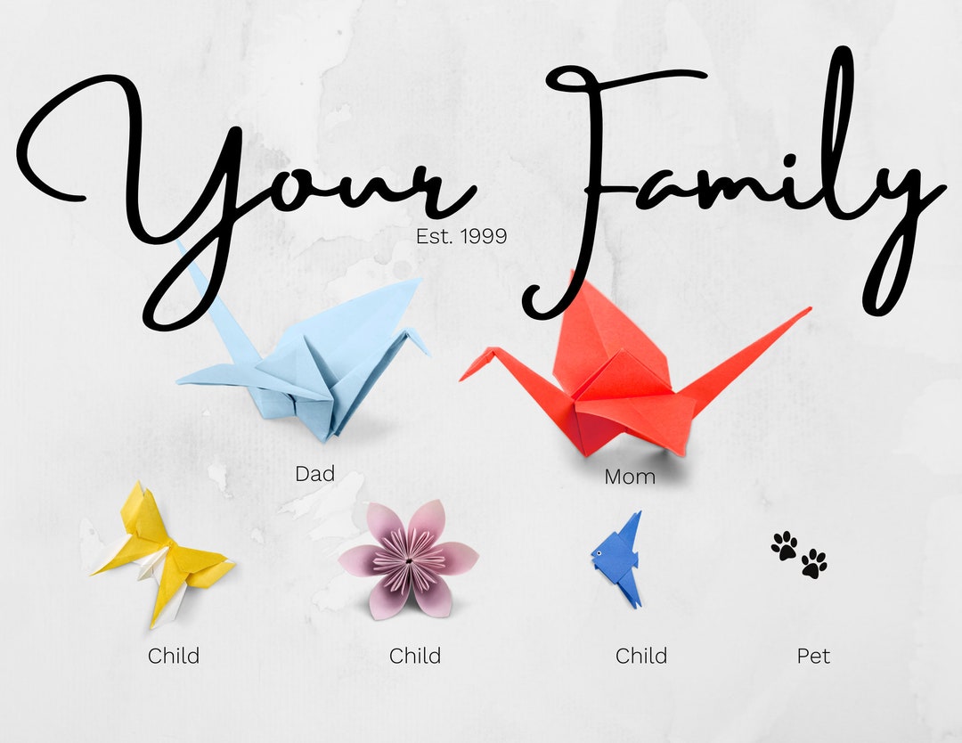 Origami Family Wall Frame Housewarming Xmas Art Gift Personalized and ...
