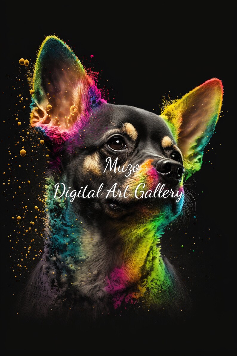 Chihuahua, Oil Painting, Rainbow Colors, Wall Art, Digital Art, Digital ...