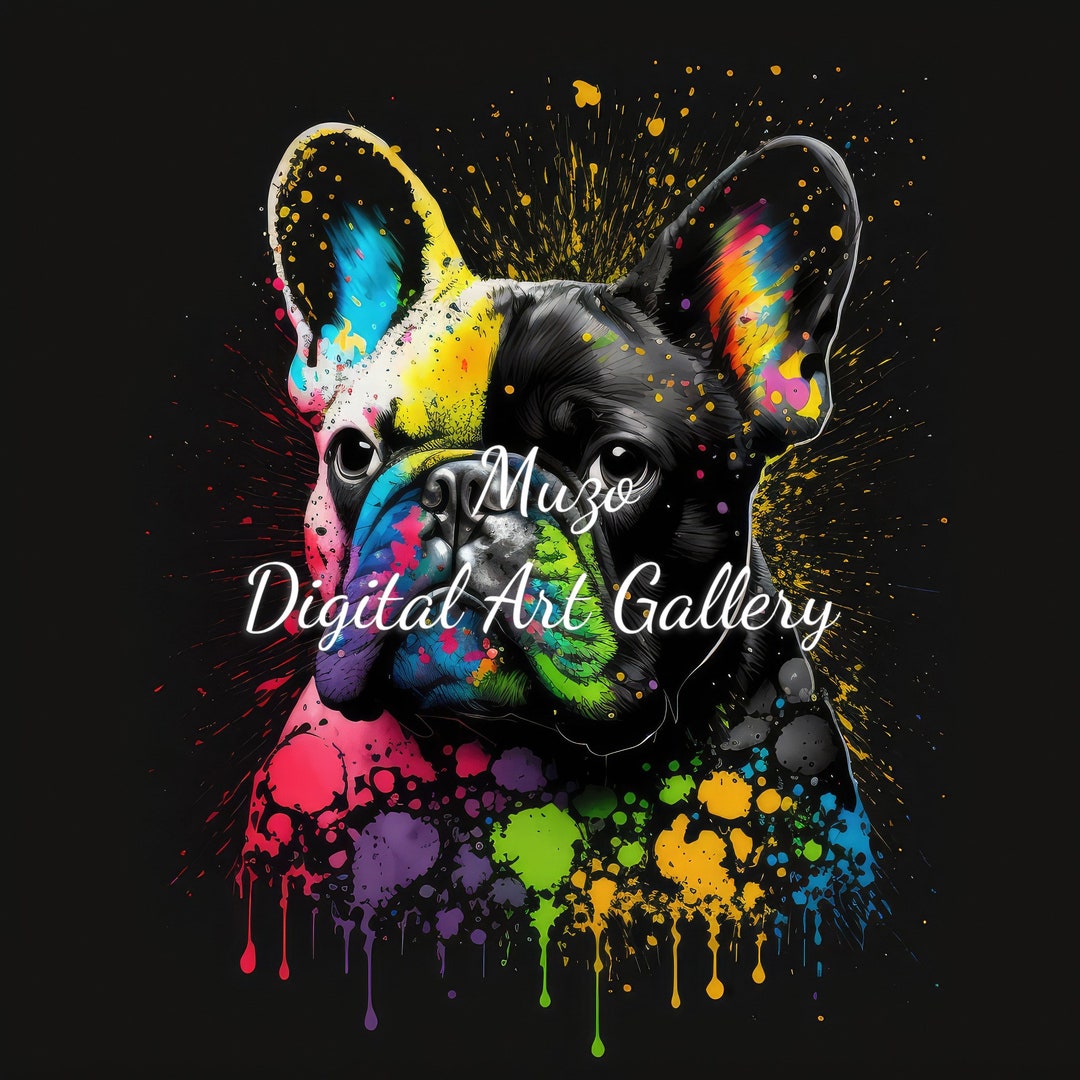 French Bulldog Oil Painting With Rainbow Colors, Paint Splash, Digital ...