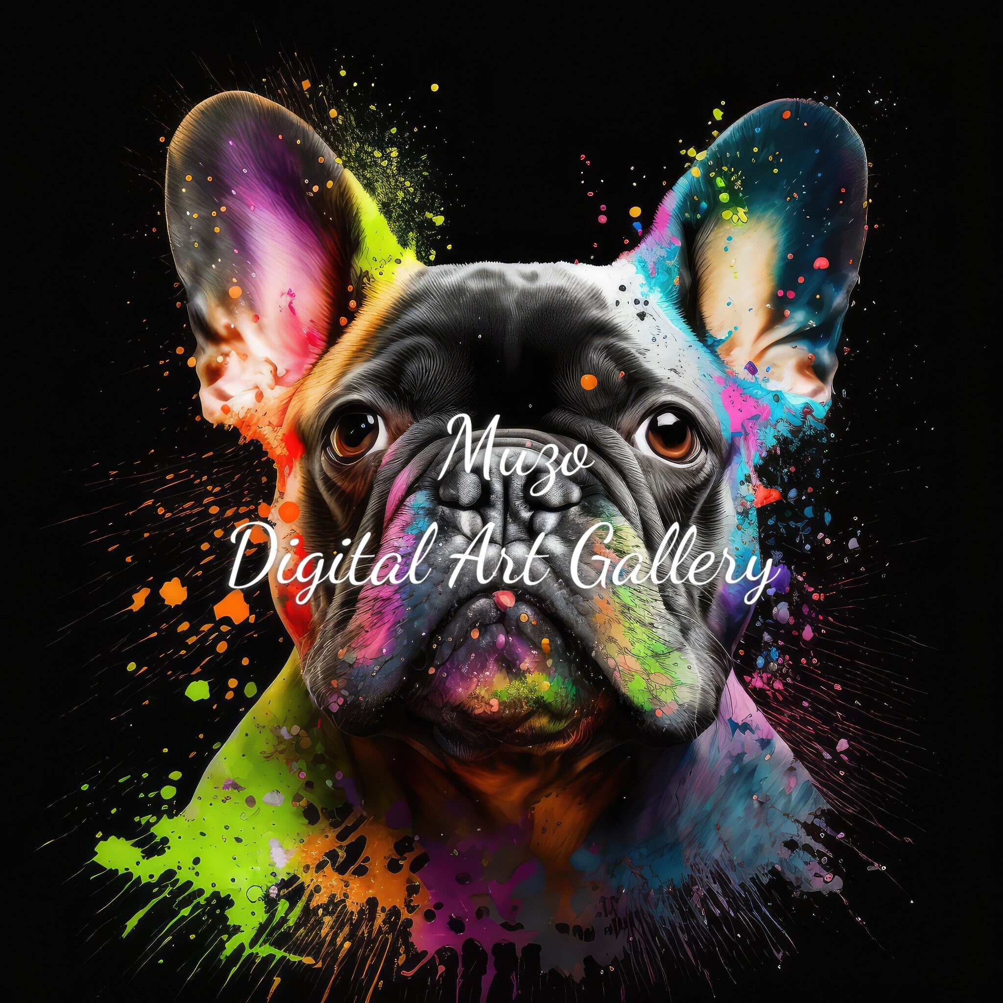 French Bulldog Oil Painting With Rainbow Colors, Paint Splash, Digital ...