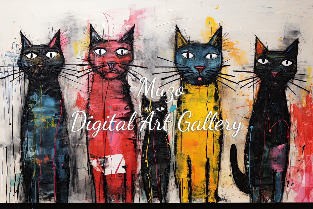 Cats in Oil Painting Style, Pop Art Deco Cat. Digital Art, Digital ...
