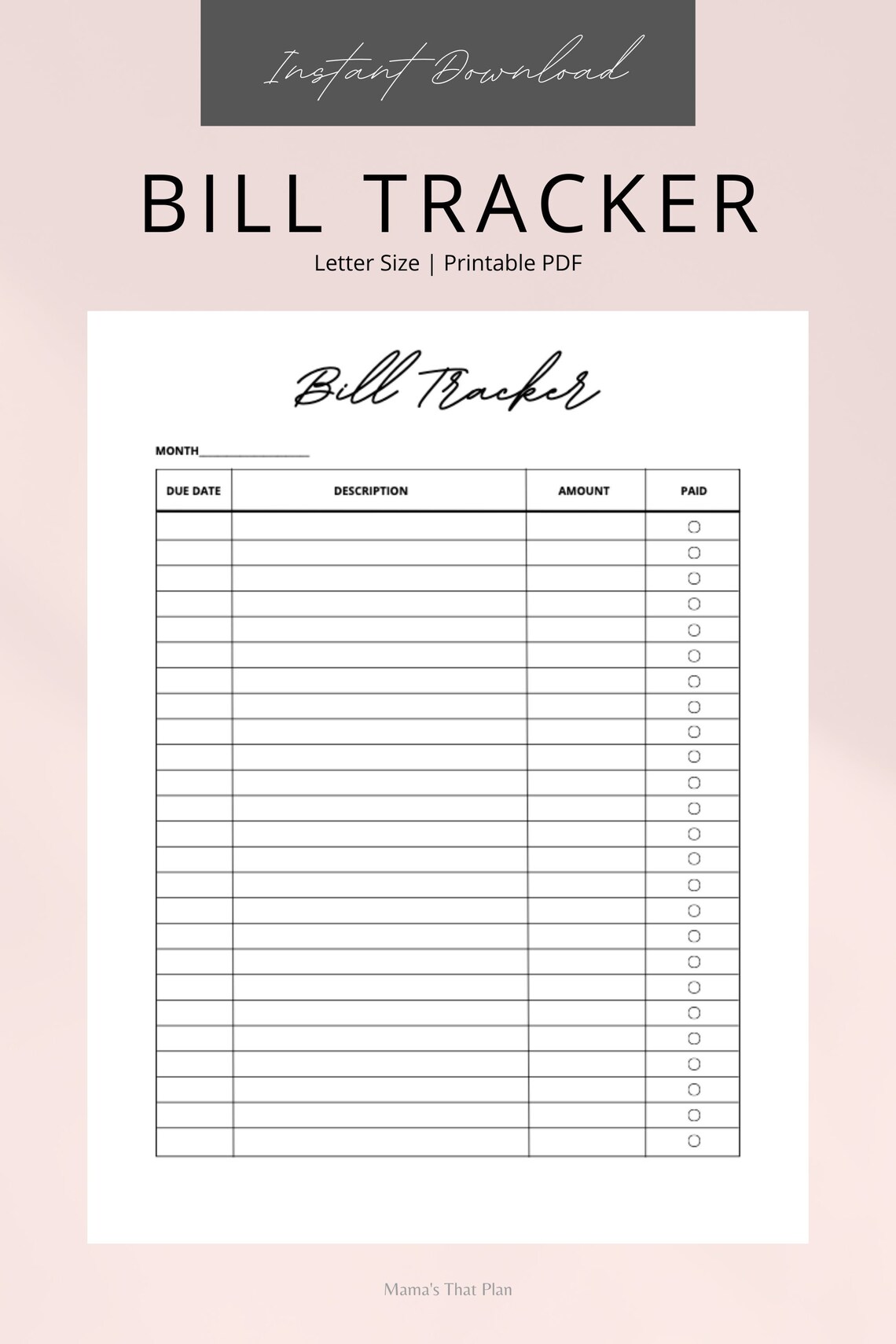 Bill Tracker, Printable PDF, Monthly Bill Tracker - Etsy