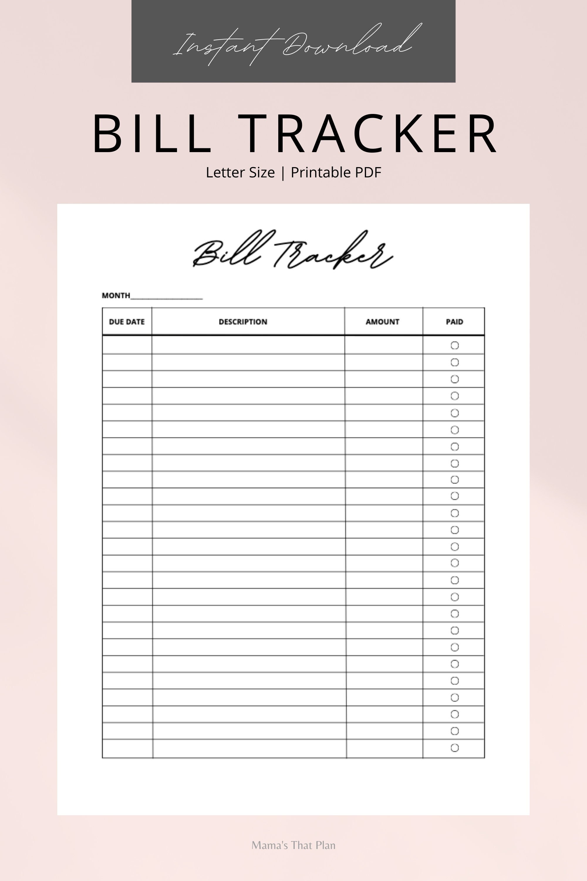 Bill Tracker, Printable PDF, Monthly Bill Tracker - Etsy