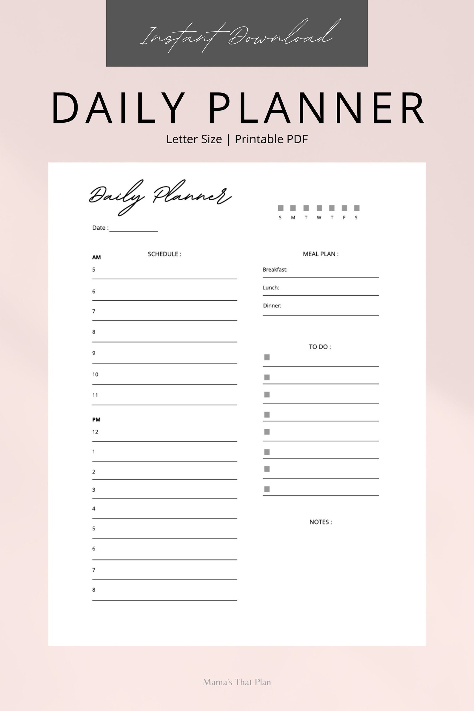 Daily Planner, Printable PDF, Home, Office or School Daily Planner - Etsy