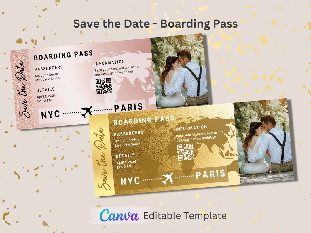 Save the Date Boarding Pass, Rose Gold Boarding Pass, Wedding Boarding ...