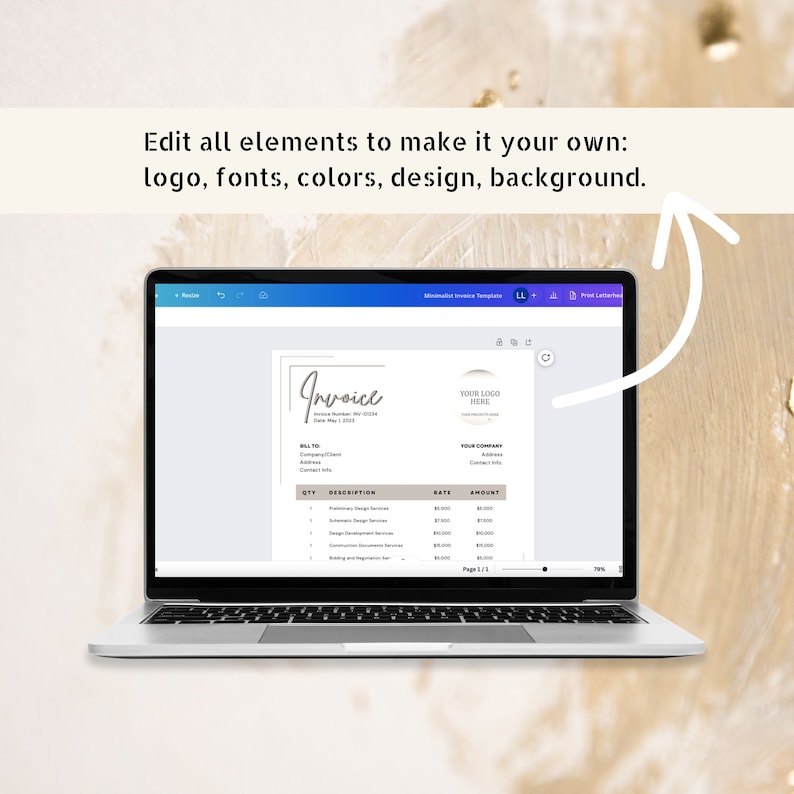 Editable Invoice Template, Small Business Printable, Canva Instant ...