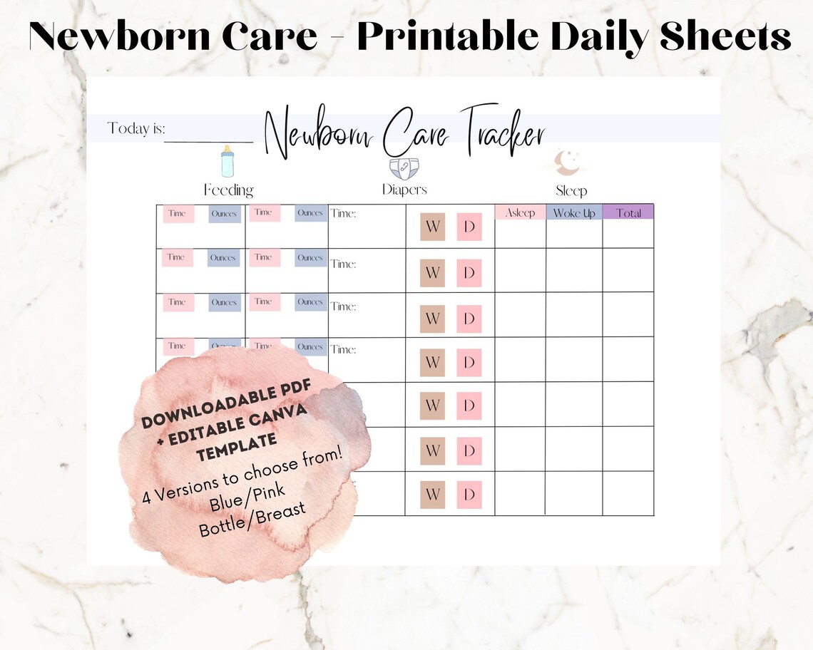 Newborn Care Tracker | Daily Tracking Sheets | Newborn Notes for ...