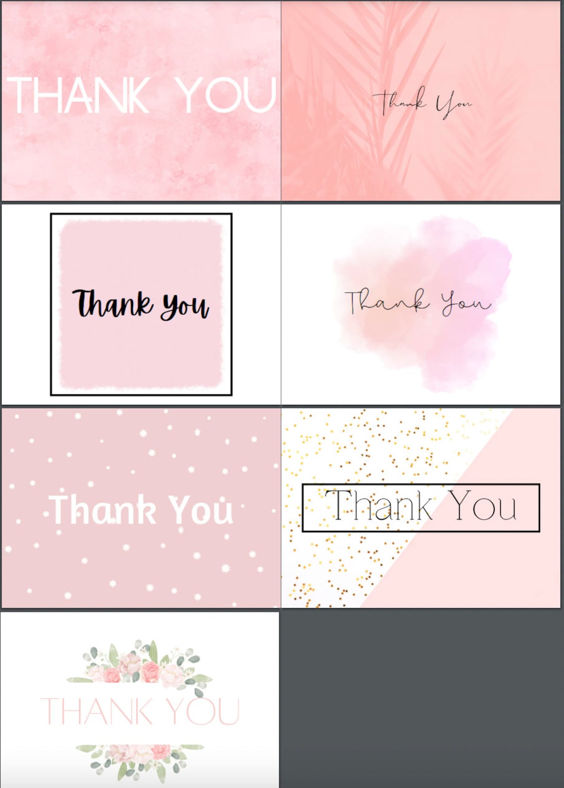 Set of 25 Pink Thank You Cards Printable Thank You Cards Download - Etsy