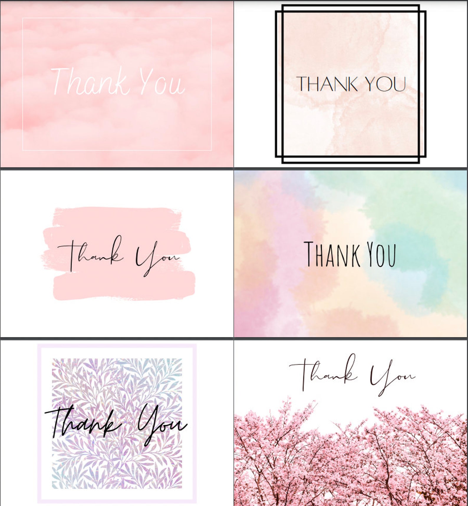Set of 25 Pink Thank You Cards Printable Thank You Cards Download - Etsy
