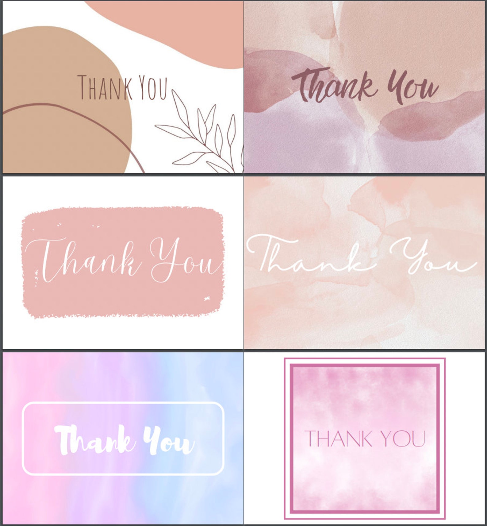 Set of 25 Pink Thank You Cards Printable Thank You Cards Download - Etsy