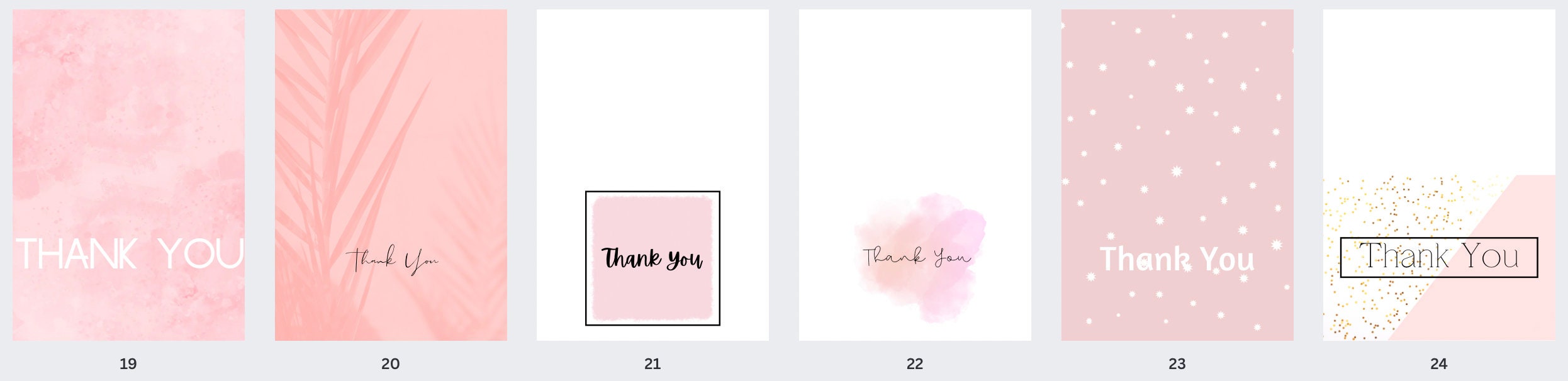 Set of 25 Pink Thank You Cards Printable Thank You Cards Download - Etsy