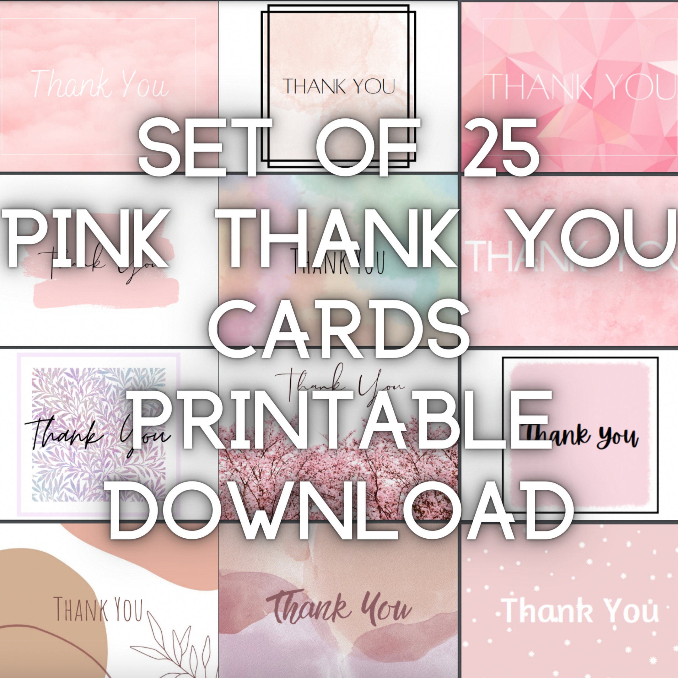 Set of 25 Pink Thank You Cards Printable Thank You Cards Download - Etsy