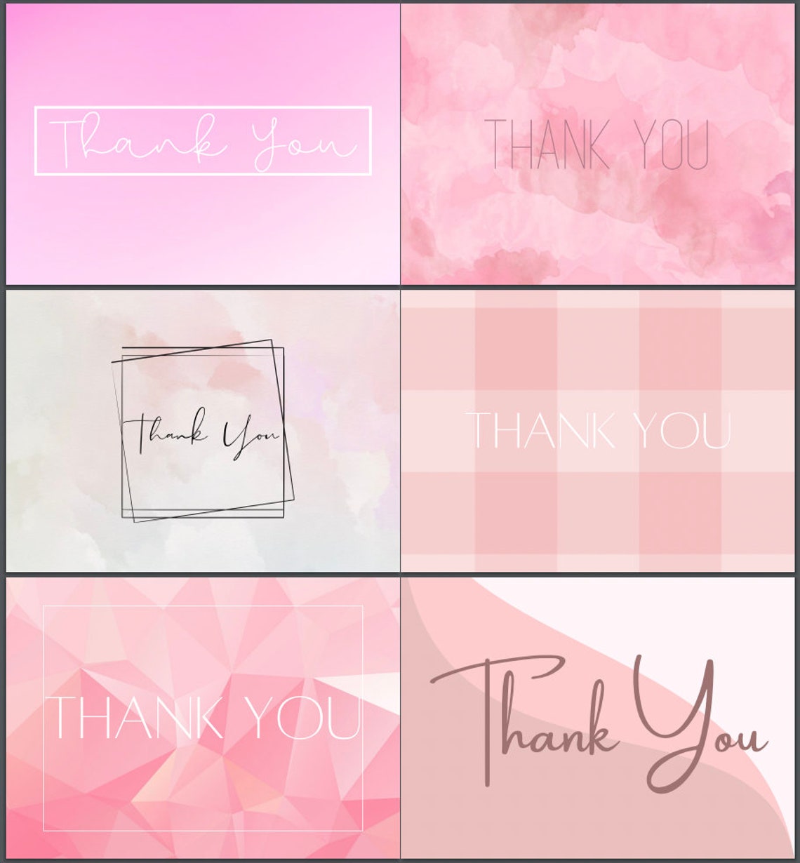 Set of 25 Pink Thank You Cards Printable Thank You Cards Download - Etsy