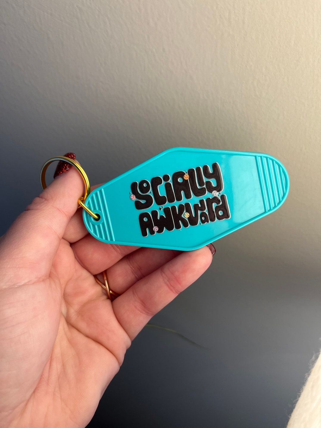 Socially Awkward Keychain, Mental Health Keychain, Retro Key Fob, Funny ...