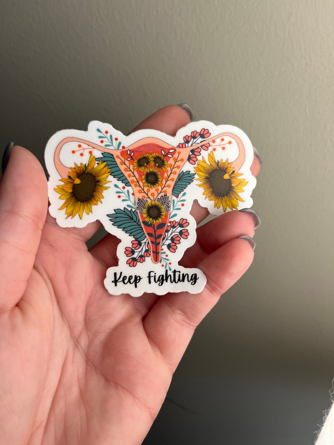 Sunflower Uterus "keep Fighting" Vinyl Sticker, Endometriosis Awareness ...
