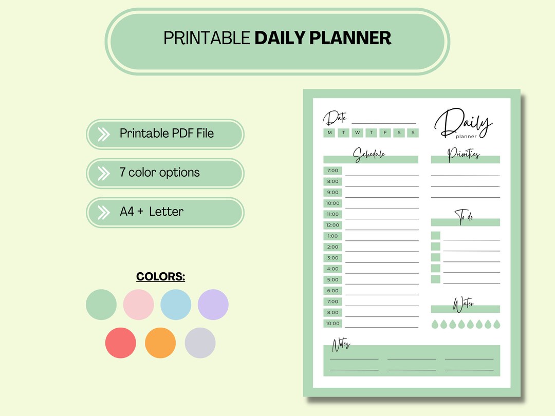 Daily Planner Printable | Hourly Sections | Schedule Tasks | Priority ...